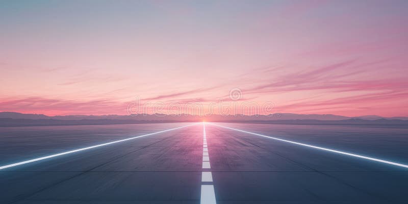 Minimalist Wide-angle View of a Long Runway, Glowing White Lines ...