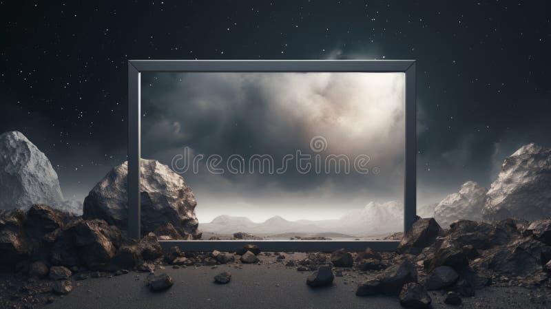 Minimalist Window Frame Mockup with Meteorite Background Stock ...