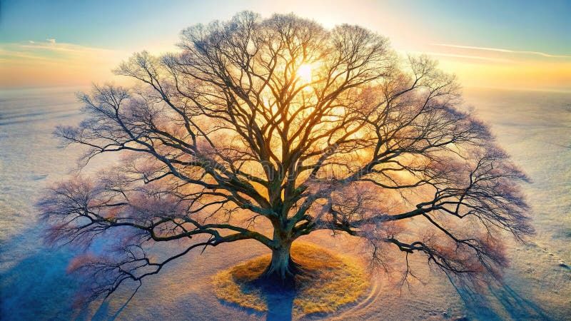 Minimalist Winter Bare Tree Silhouette a Serene and Elegant Landscape Image for Design and ...