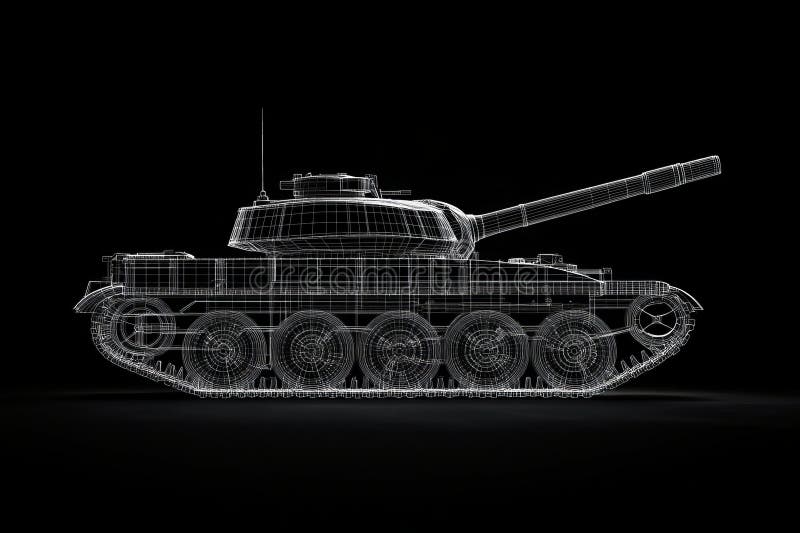 Minimalist Wireframe Design of a Classic Tank with Mechanical Details ...