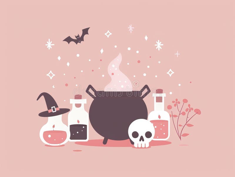Minimalist Witch S Cauldron with Magical Festive Elements Stock ...