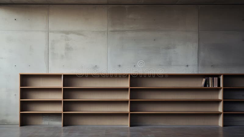 Minimalist Wood Bookshelf in Clean Brutalist Environment Stock ... Minimalist Wood Bookshelf in Clean Brutalist Environment Stock ...