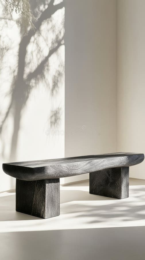 Minimalist Wooden Bench with Natural Light and Shadow Play Stock Photo ...