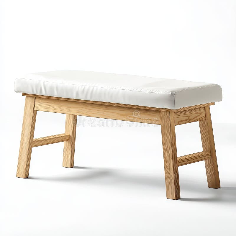 A Minimalist Wooden Bench with a Padded White Top, Suitable for Seating ...