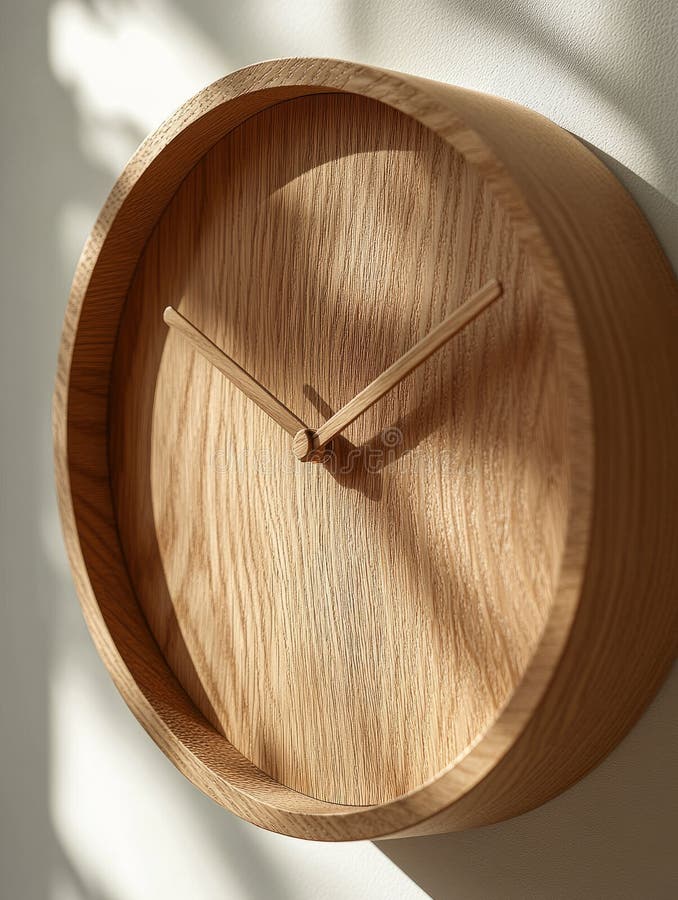 Minimalist Wooden Clock with Shadow on Wall Stock Image - Image of ...