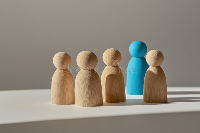 Minimalist Wooden Figures Group with Unique Blue Presence Stock Photo ...