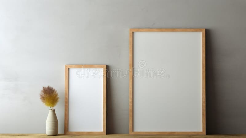 Minimalist Wooden Frame and Vase on Gray Wall Stock Illustration - Illustration of decor, wall ...