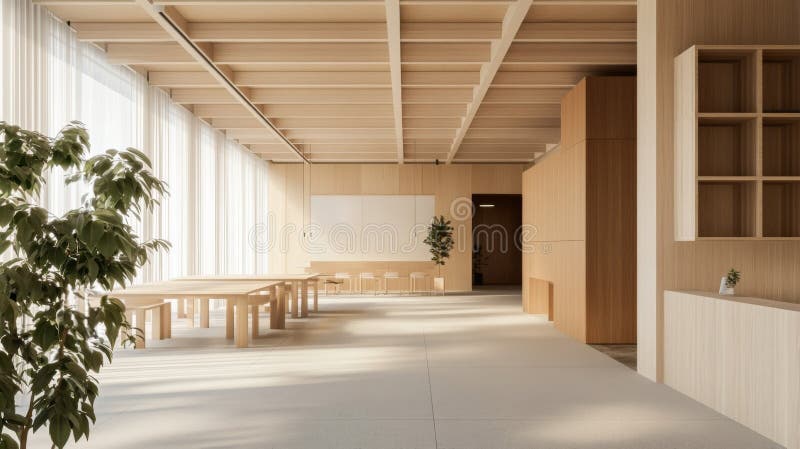 Minimalist Wooden Interior Design with Natural Light Stock Illustration ...