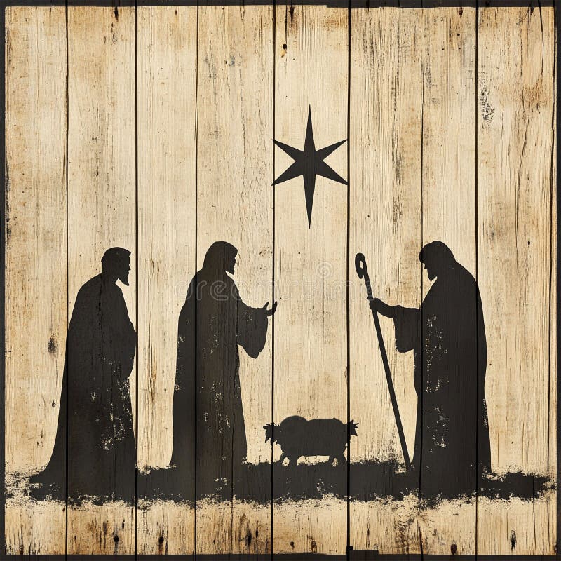Minimalist Wooden Nativity Scene with Manger and Three Wise Men Stock ...