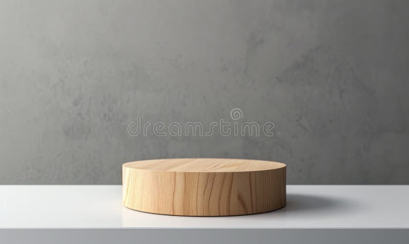 A Minimalist Wooden Pedestal on a White Studio Table with a Soft Gray ...