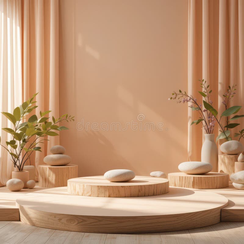 Minimalist Wooden Product Display with Natural Elements Stock ...