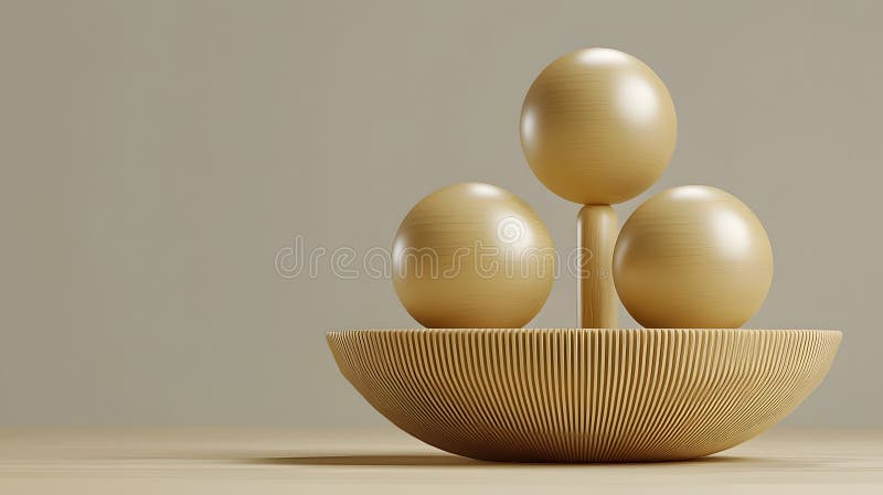 Minimalist Wooden Sculpture with Three Spheres Stock Illustration ...