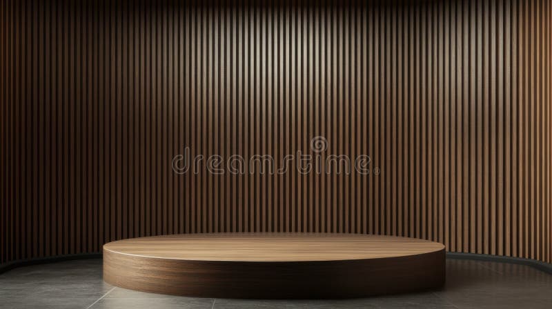 Minimalist Wooden Stage with Striped Wall Background Ideal for ...