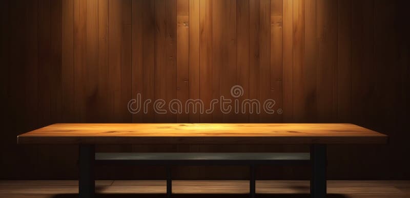 Minimalist Wooden Table Juxtaposed with Abstract Restaurant Lights ...