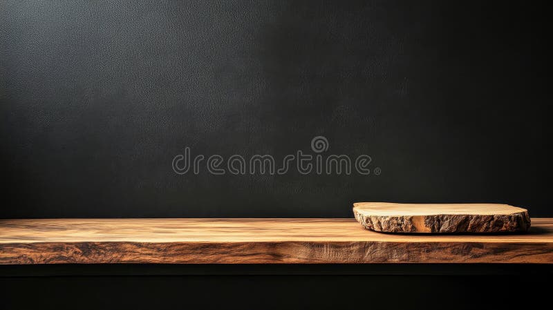 Minimalist Wooden Table and Slab Showcase Against a Black Background ...