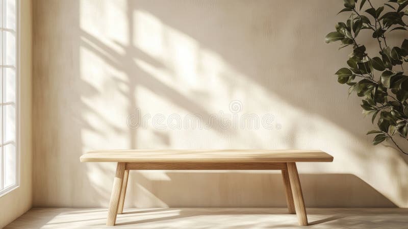 Minimalist Wooden Table in Sunlit Room with Soft Shadows Stock ...