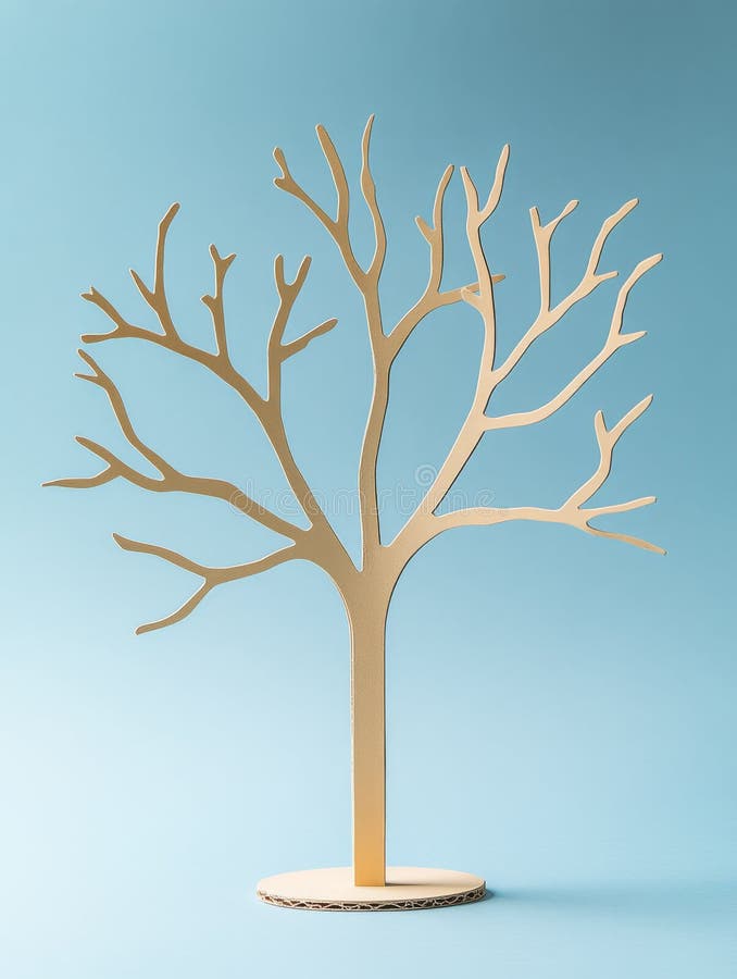 Minimalist Wooden Tree Sculpture on a Blue Background Stock Image ...