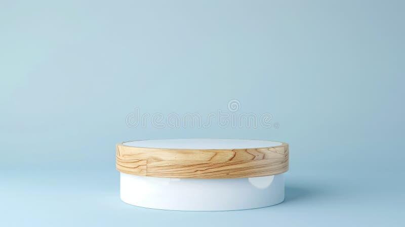 Minimalist Wooden and White Ceramic Container on Light Blue Background ...