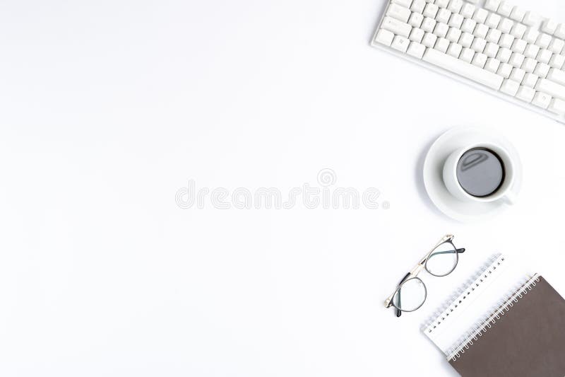 Minimalist Work Desk Layout with White Tones Stock Image - Image of ...