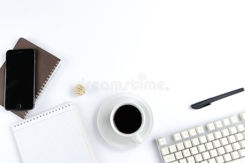 Minimalist Work Desk Layout with White Tones Stock Photo - Image of ...