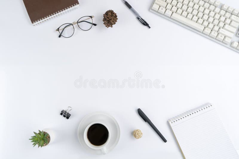Minimalist Work Desk Layout with White Tones Stock Photo - Image of ...