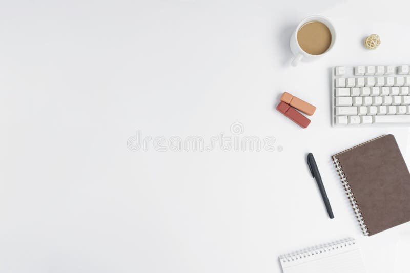 Minimalist Work Desk Layout with White Tones Stock Image - Image of ...