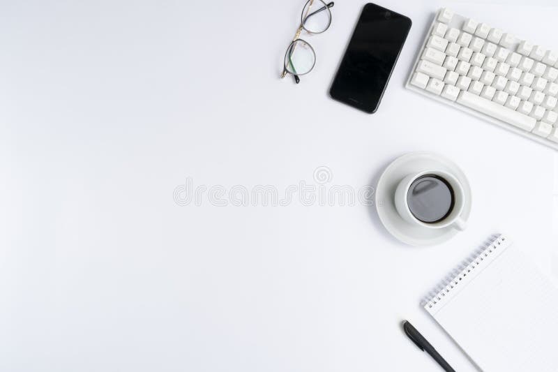 Minimalist Work Desk Layout with White Tones Stock Photo - Image of ...