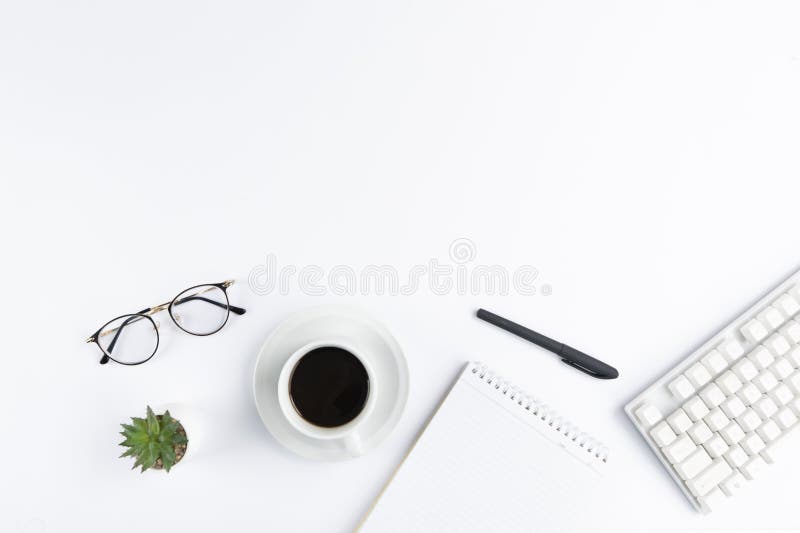 Minimalist Work Desk Layout with White Tones Stock Photo - Image of ...