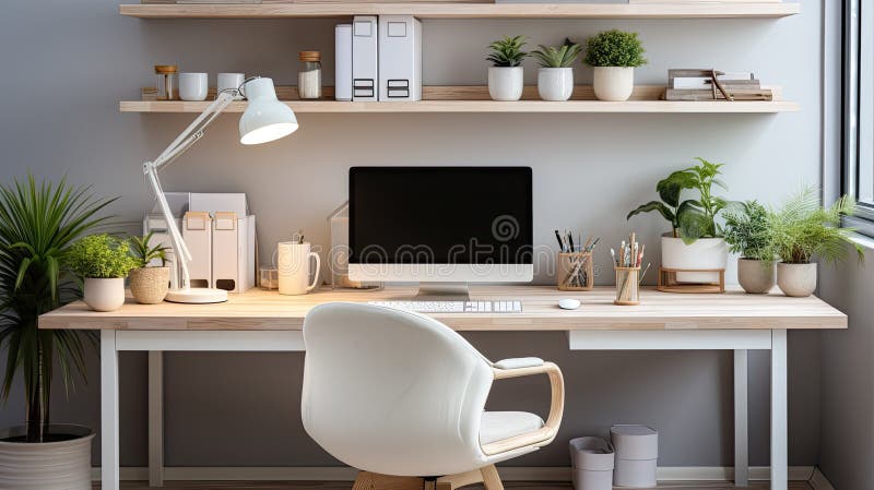 Minimalist working desk stock photo. Image of office - 310458354