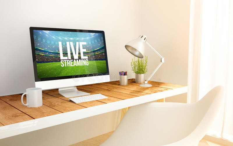 Minimalist Workplace with Live Streaming Computer Stock Image - Image ...