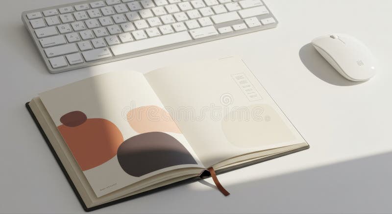 Minimalist Workspace Composition Keyboard Mouse Open Book Abstract ...