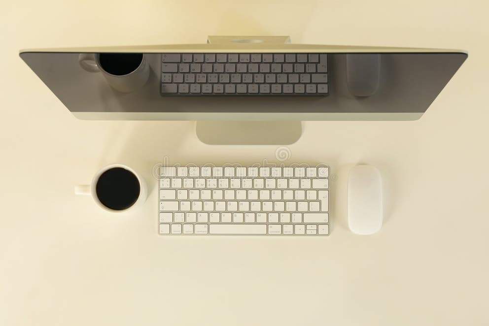 Minimalist Workspace Concept with Desktop Computer on White Table ...
