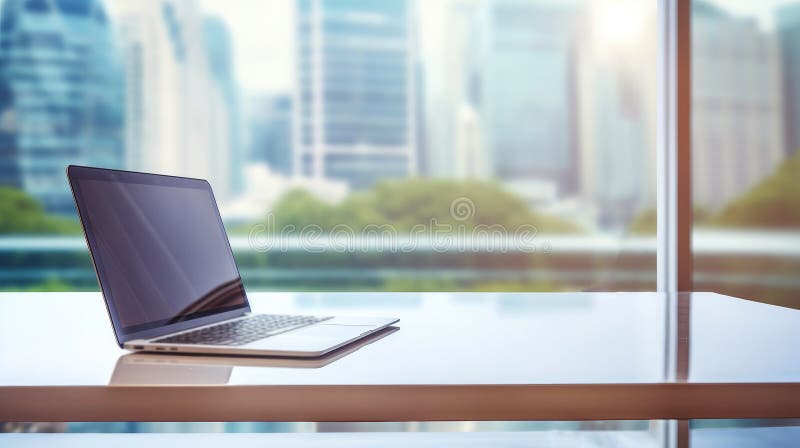 Minimalist Workspace Concept: Laptop in a Contemporary Office, Empty ...