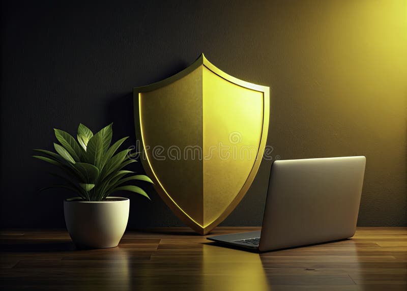 Minimalist Workspace Desk Setup with Yellow Security Shield LowLight ...