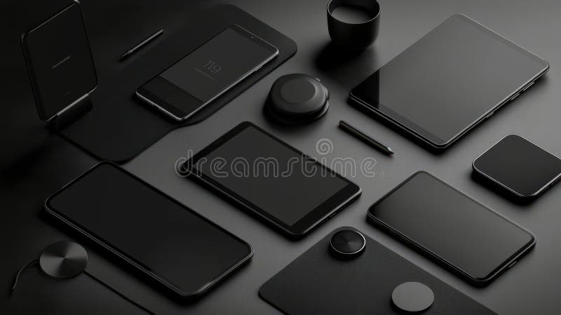 Minimalist Workspace Digital Showcase Modern Devices in Aesthetic Dark ...