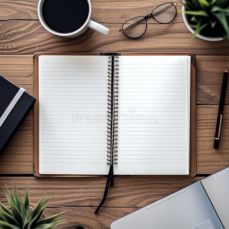 Minimalist Workspace Featuring an Open Notebook, Coffee, and Laptop ...