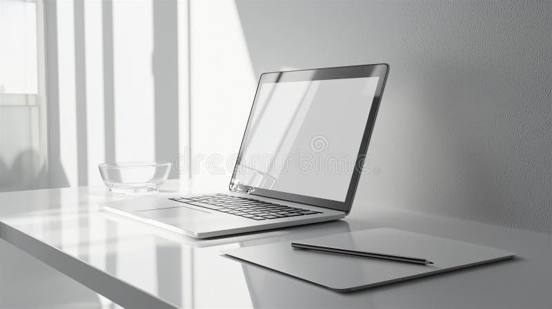 Photorealistic Image of a Minimalist Workspace with only a Laptop, a ...