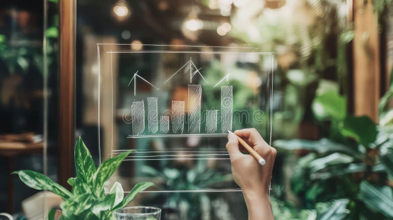 Minimalist Workspace with Hand Drawing Simple Graph among Plants Stock ...