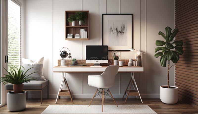 Minimalist Workspace Interior Design with White and Wood Style ...