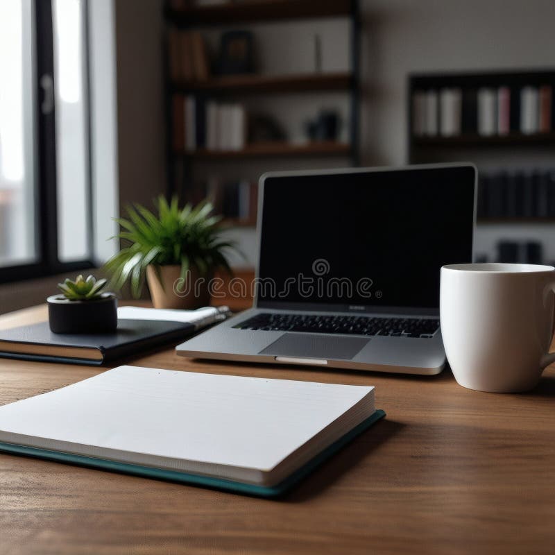 A Minimalist Workspace with Just a Laptop and Notebook, Focused and ...