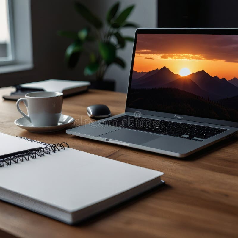 A Minimalist Workspace with Just a Laptop and Notebook, Focused and ...