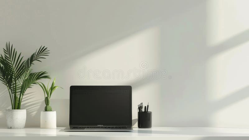 Minimalist Workspace with Laptop, Ample Space for Text, Realistic Photo ...