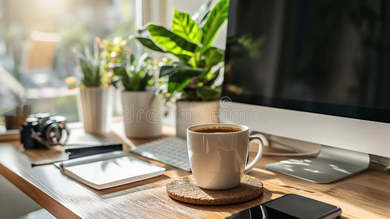A Minimalist Workspace with a Modern Computer, a Sleek Notebook, and a ...