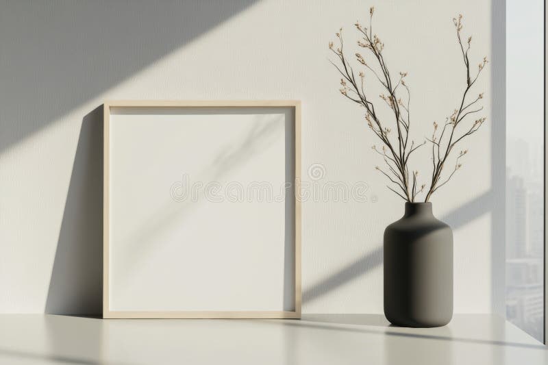 Minimalist Workspace, Modern Office with City Views Features Frame ...