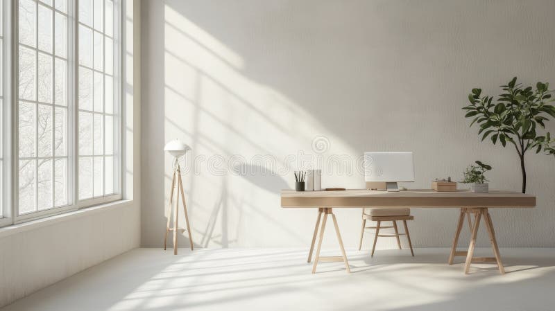 Minimalist Workspace with Natural Light Stock Illustration ...