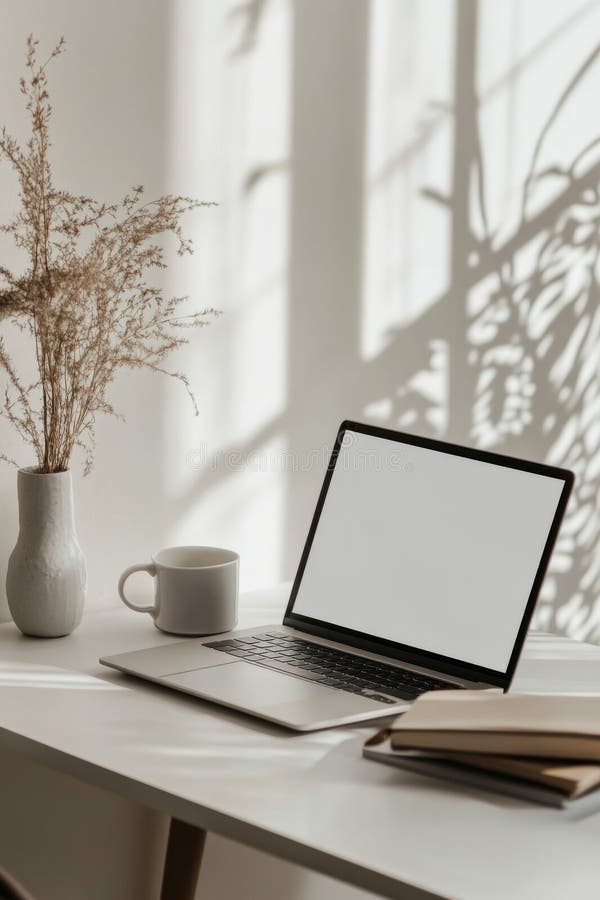 Minimalist Workspace with Open Laptop and Coffee Cup in Natural Light ...