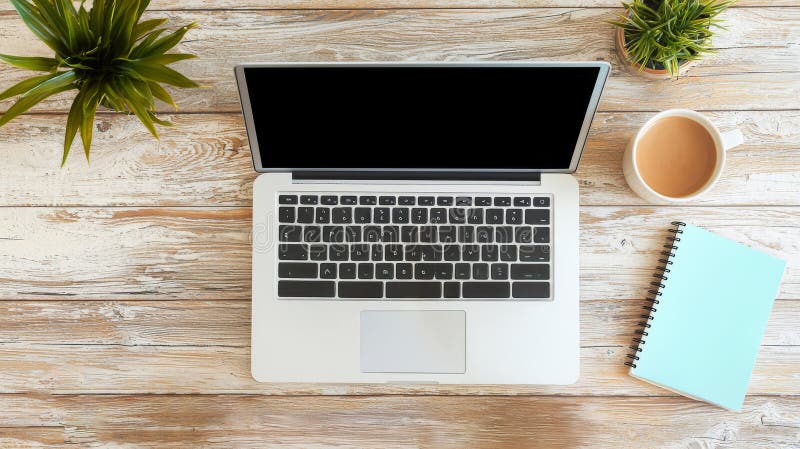 Laptop Coffee Notebook Plants Rustic Wooden Desk Stock Photos - Free ...