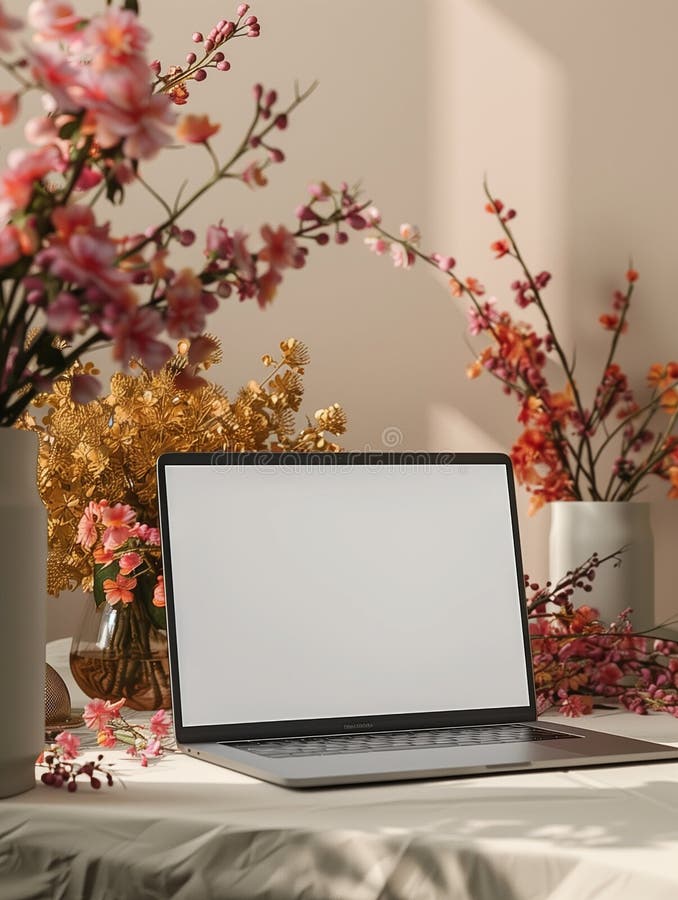 Minimalist Workspace Setup with a Blank Laptop Screen Surrounded by ...