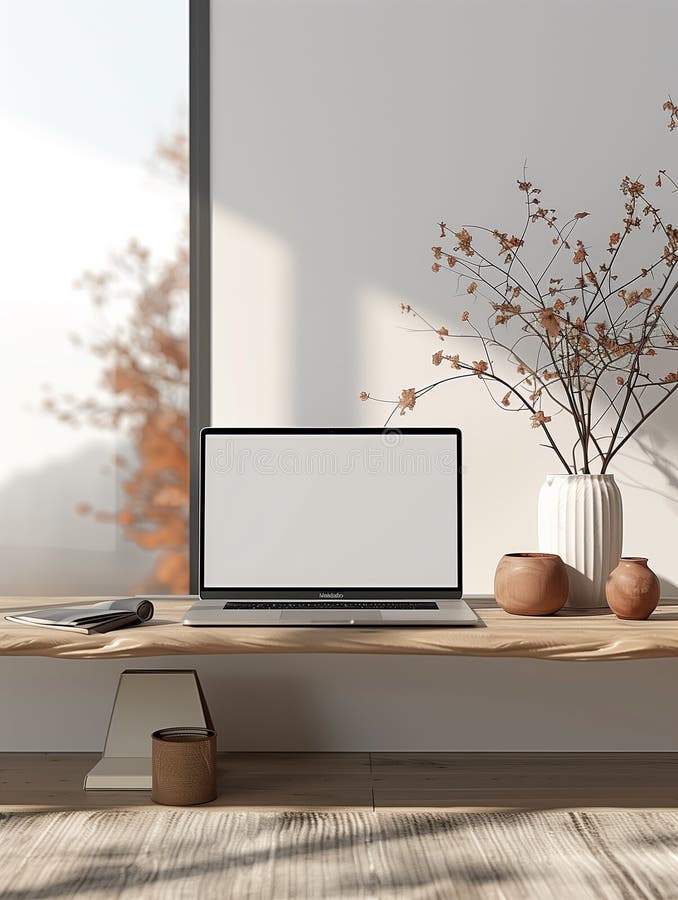 Minimalist Workspace Setup with a Blank Laptop Screen Surrounded by ...