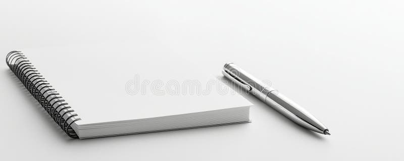 Minimalist Workspace Setup: Closed Blank Spiral Notepad and Silver Pen ...